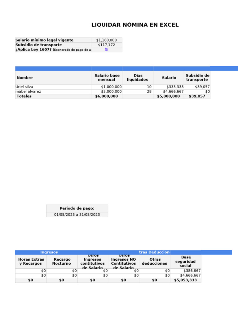 5f715312c718baa3376a4d63 Nominapp Formato Nomina Excel | PDF | Salario ...