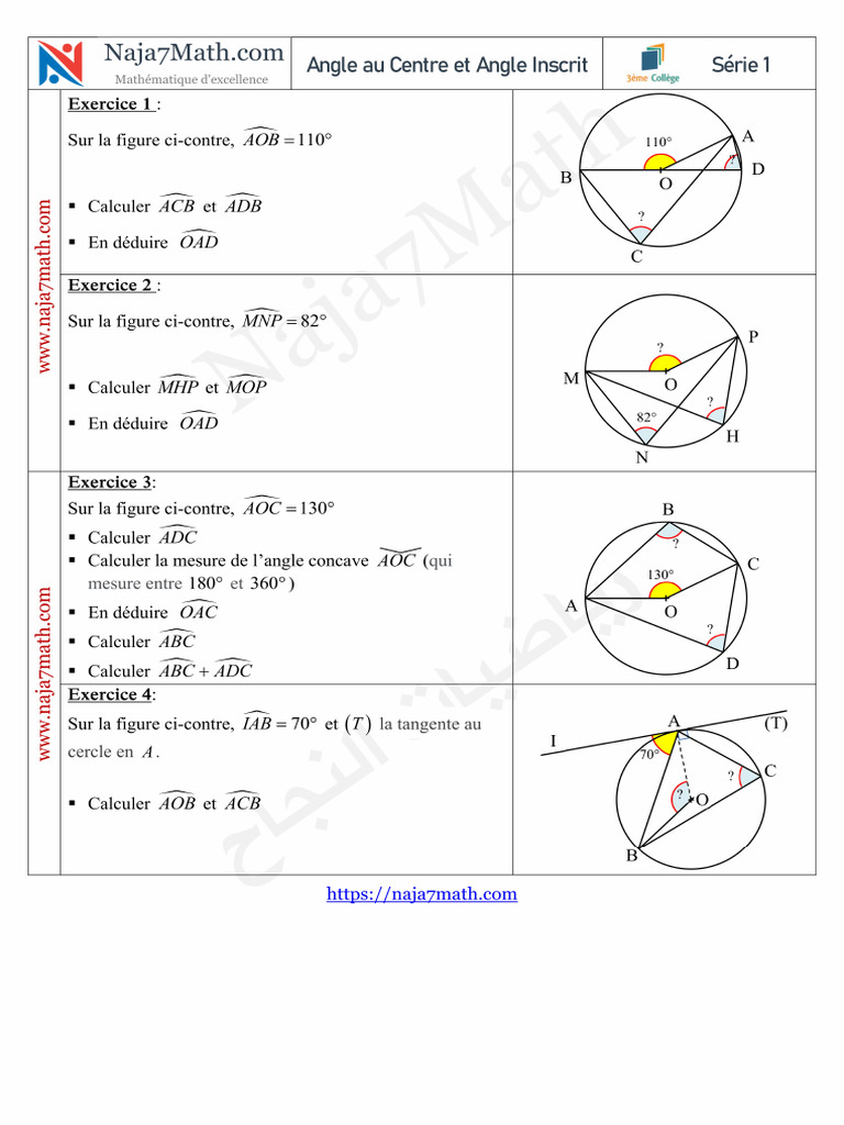 (Naja7mat) Angle Au Centre Et Angle Inscrit-Serie D'exercices N° 1 | PDF