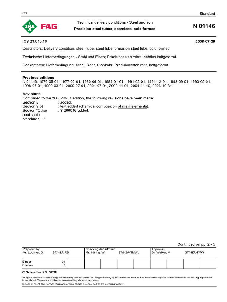 N01146 Tubes-Cold Form - DLL | PDF | Engineering Tolerance ...