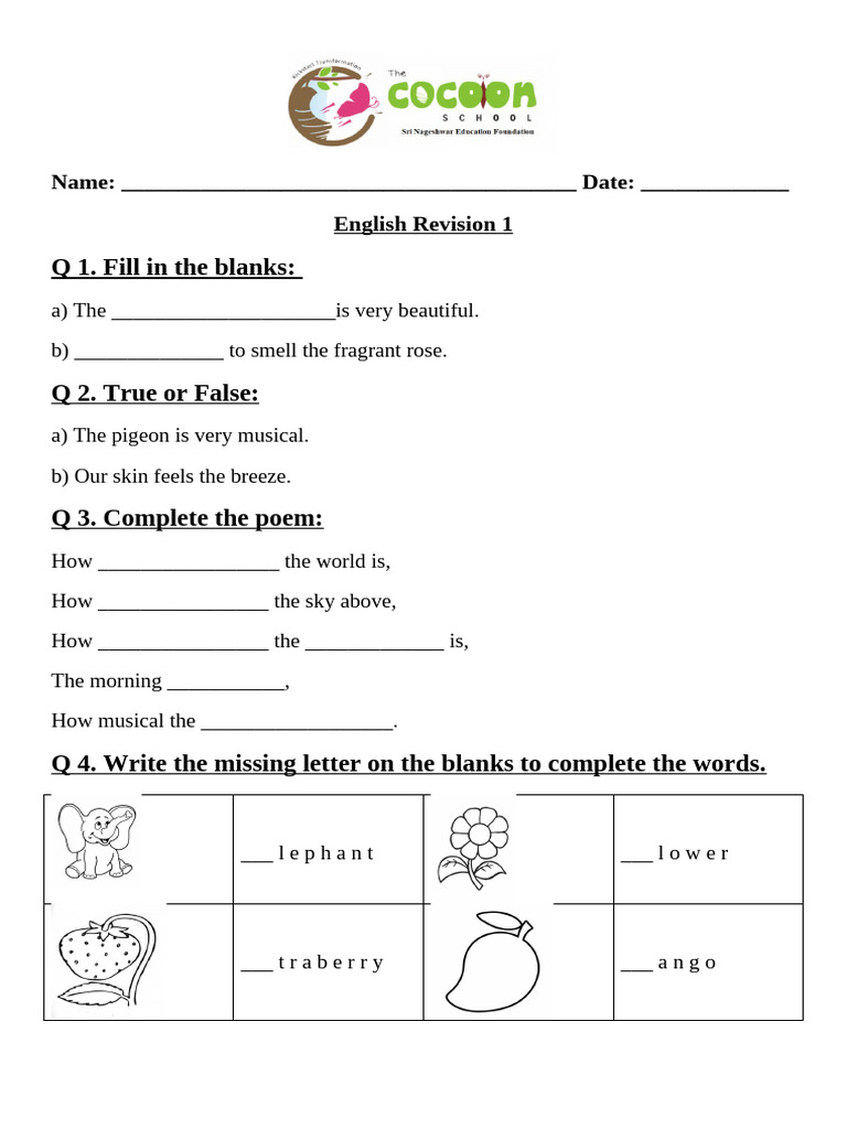 English Language Revision Worksheet | PDF