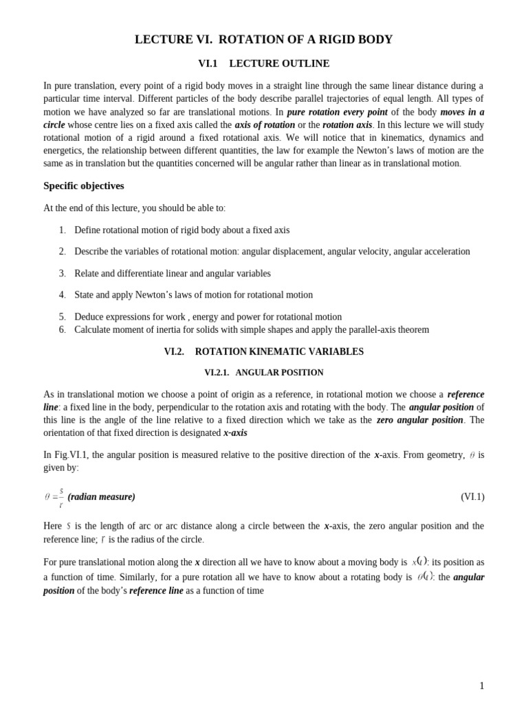 LECTURE V. Rotation of Rigid Body Around Fixed Axis | PDF | Rotation Around A Fixed Axis ...