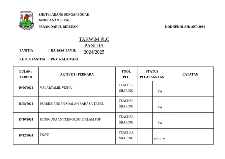 Tapak Takwim Plc Panitia 2023-2024 (1) | PDF