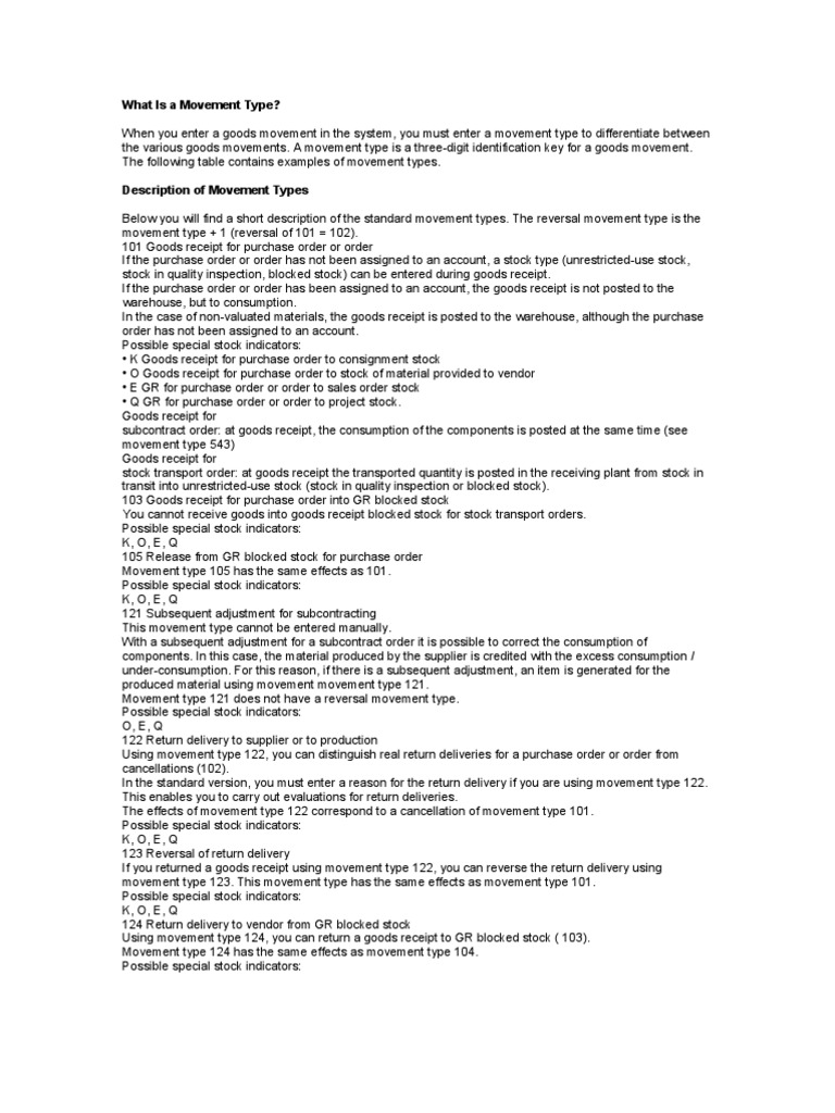 What Is A Movement Type | PDF | Receipt | Inventory