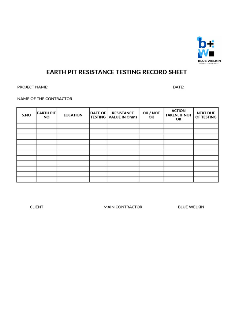 37.earth Pit Resistance Testing Record Sheet | PDF