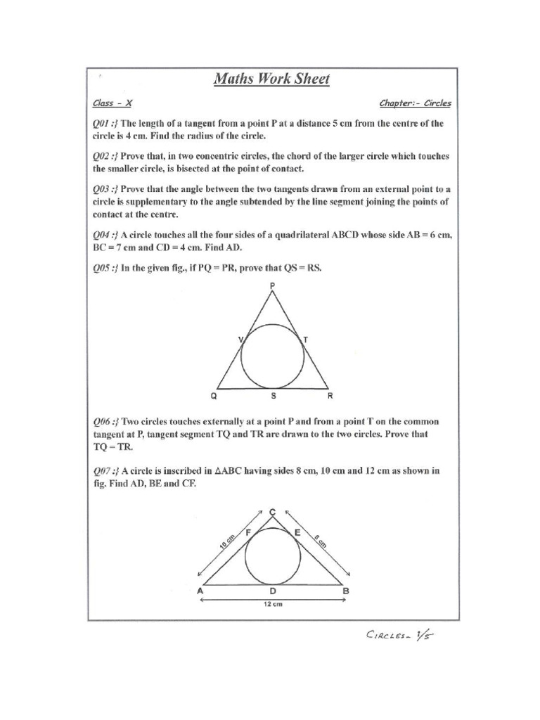 CBSE Class 10 Circles | PDF