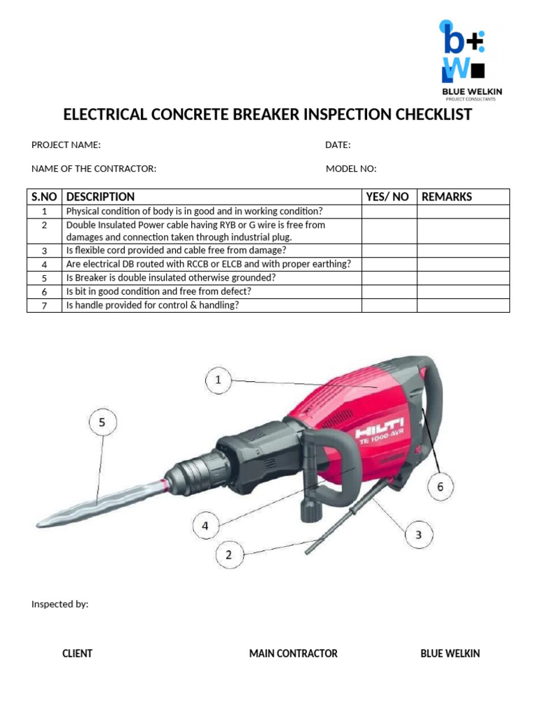 Concrete Breaker Safety Checklist | PDF