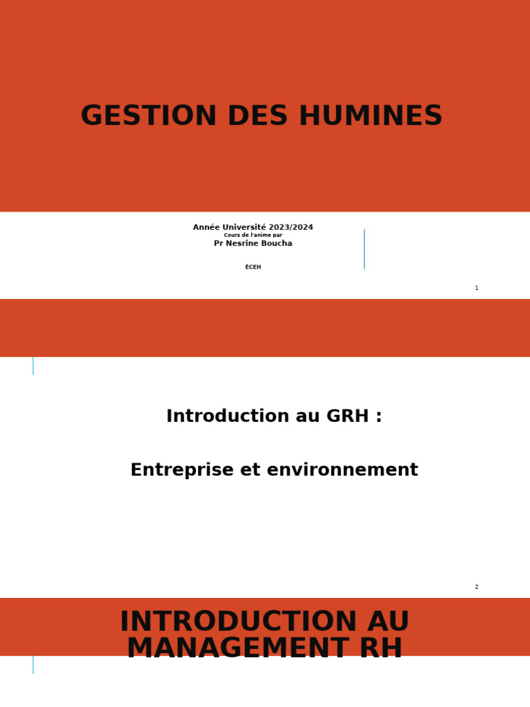 Cours GRH - EHEC Tronc Commun 2023-2024 | PDF | Gestion des ressources humaines | Recrutement