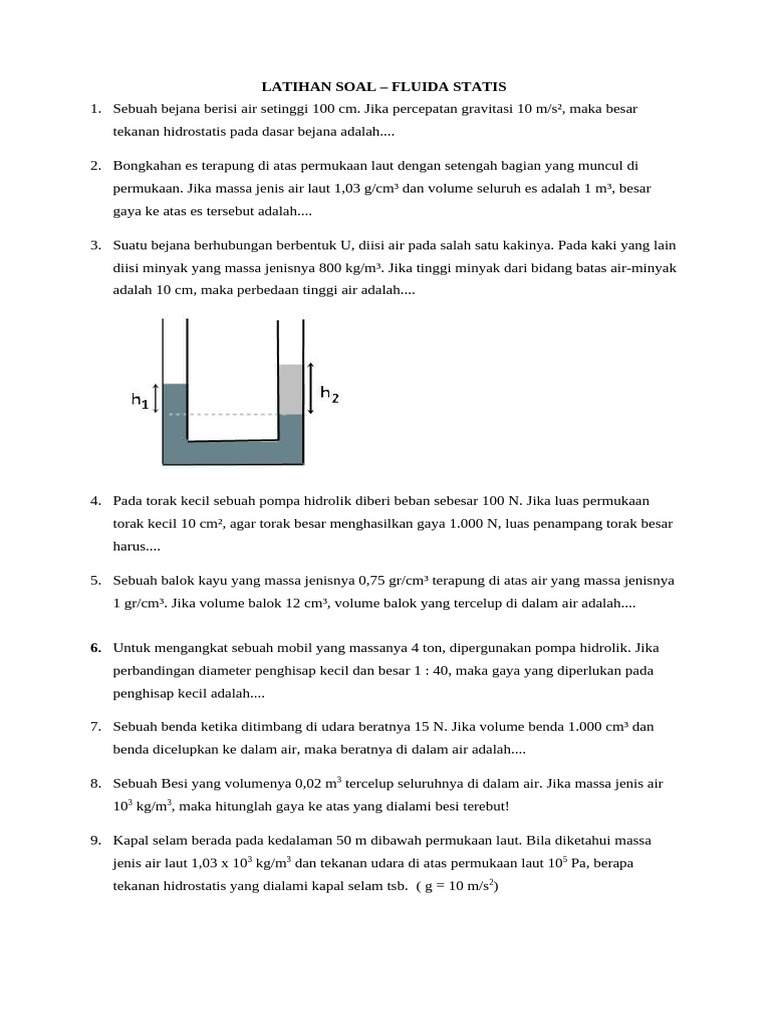 SOAL-LATIHAN-FLUIDA-STATIS - Print | PDF