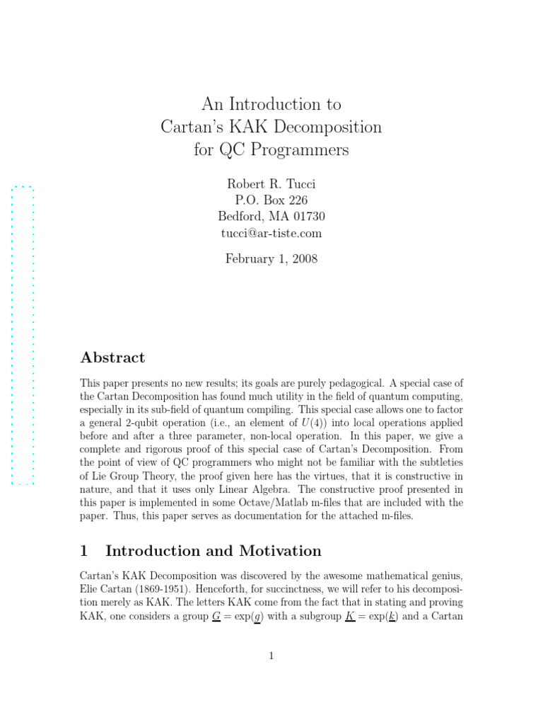 An Introduction To Cartan's KAK Decomposition For QC Programmers | PDF ...
