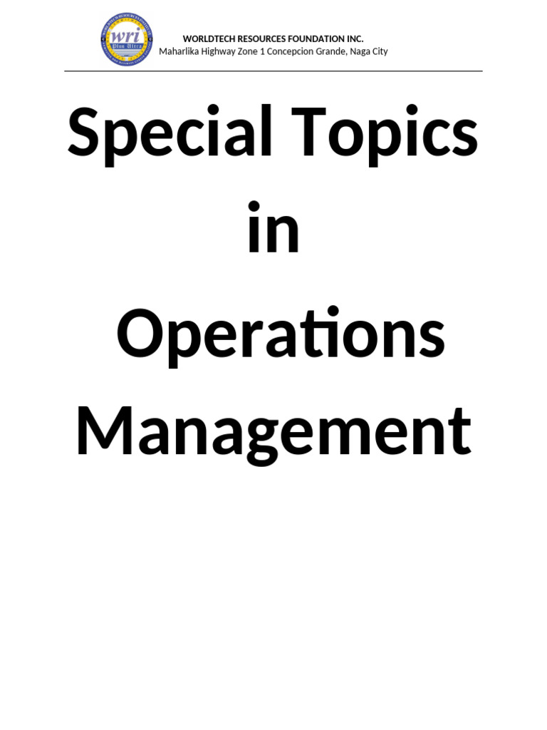 Special Topics in Operations Management | PDF | Statistics | Supply ...