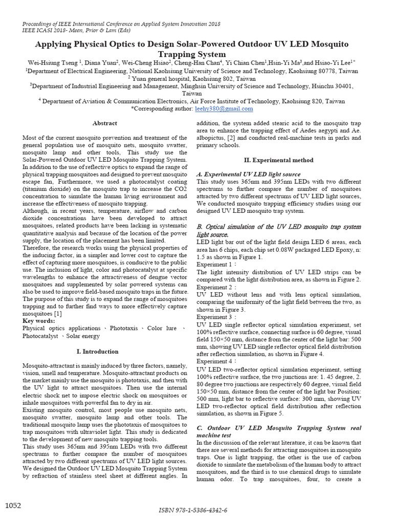 Solar UV LED Mosquito Trap Design | PDF | Reflection (Physics ...