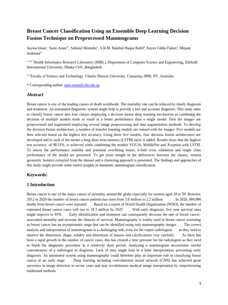 Breast Cancer Detection via Deep Learning | PDF | Mammography ...