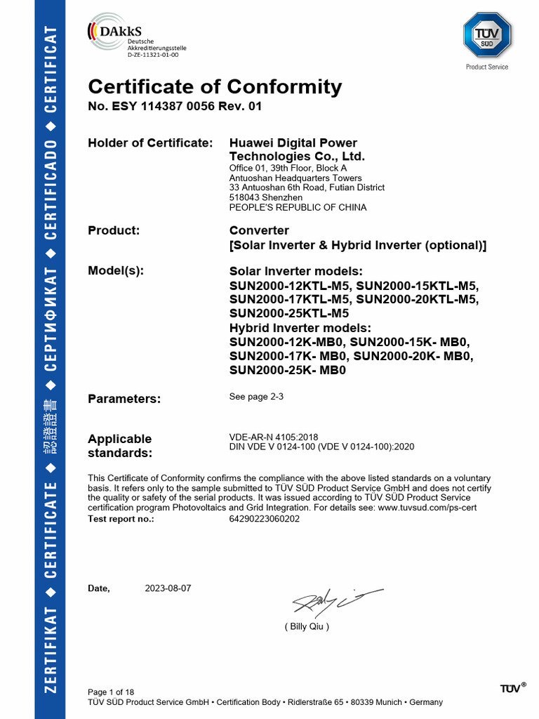 SUN2000-25ktl m5 VDE-AR-N-4105 | PDF | Power Inverter | Alternating Current
