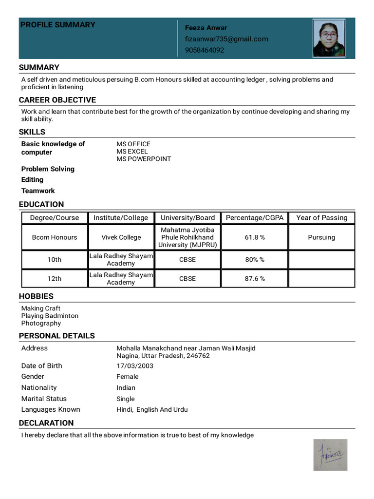Resume - Feeza Anwar - Format1 | PDF