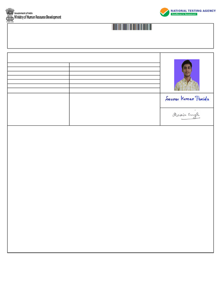 AdmitCard 190320271487 Papun@123 | PDF | Identity Document | Access Control