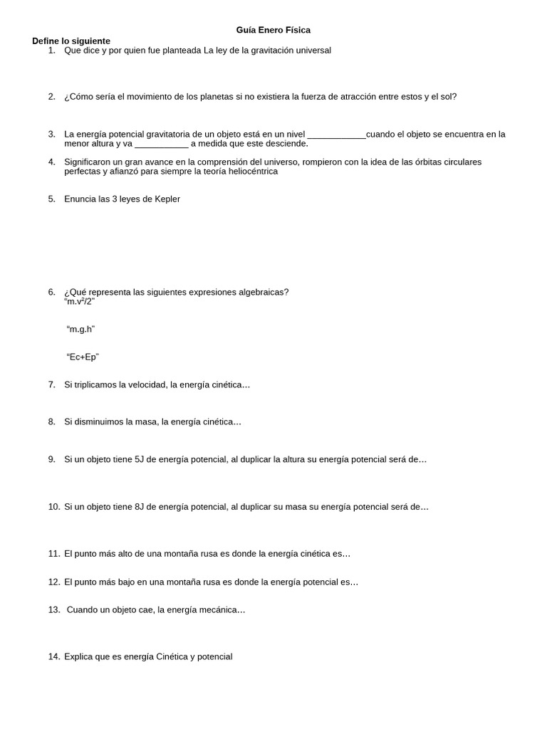 Guía 1er P Tri II Física24 | PDF | Energía potencial | Gravedad