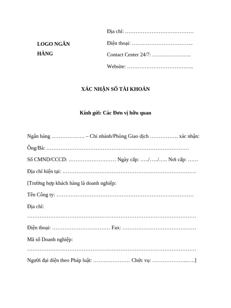 Mau Giay Xac Nhan Tai Khoan - 0610085556 | PDF