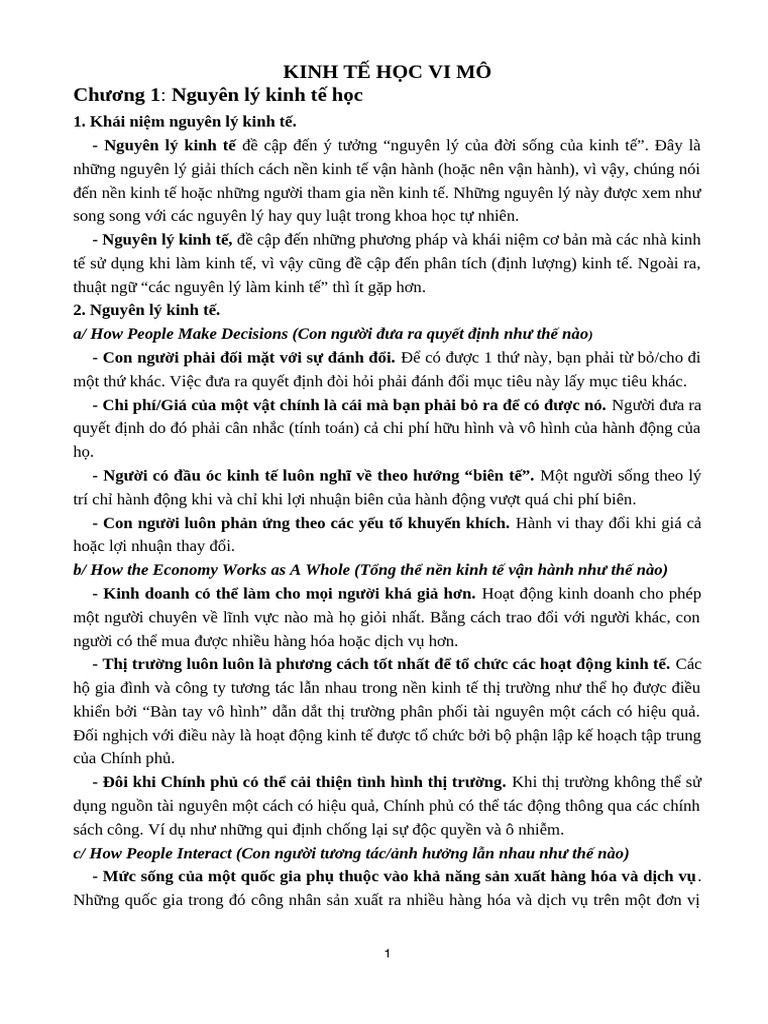 Bai giang Kinh te hoc vi mo (1) | PDF