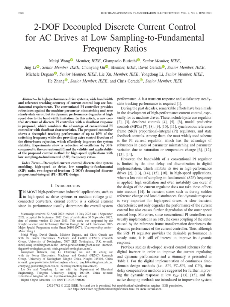 2-DOF Decoupled Discrete Current Control For AC Drives at Low Sampling ...