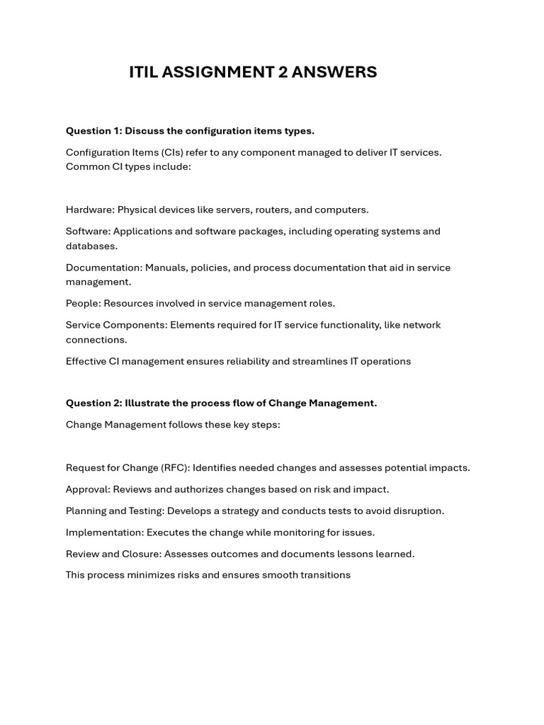 ITIL ASSIGNMENT 2 ANSWERS | PDF