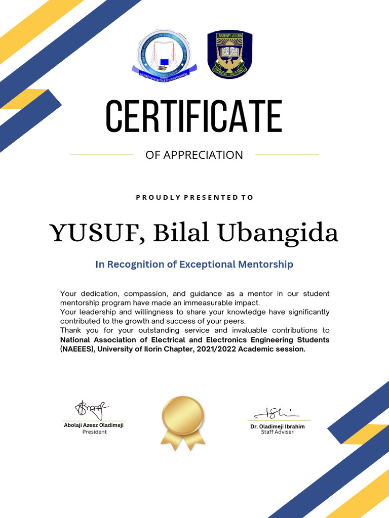 Mentorship Certificate - Bilal | PDF