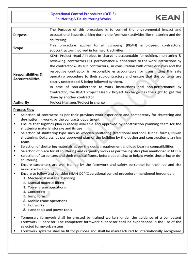 OCP 05 - Shuttering & De-Shuttering Works | PDF | Waste | Firefighting