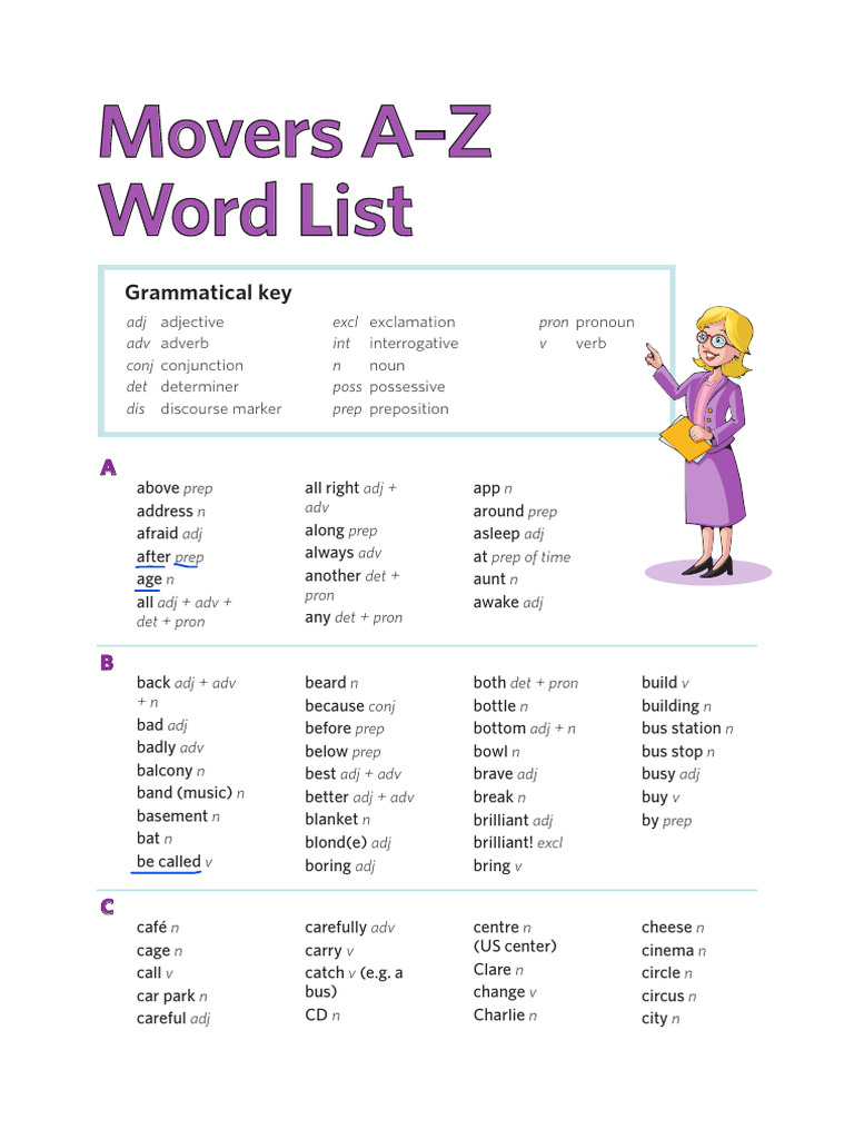 Movers Vocabulary List A-Z | PDF | Grammar | Linguistics