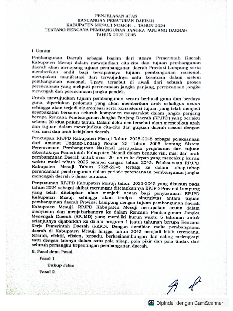PENJELASAN PERDA RPJPD | PDF