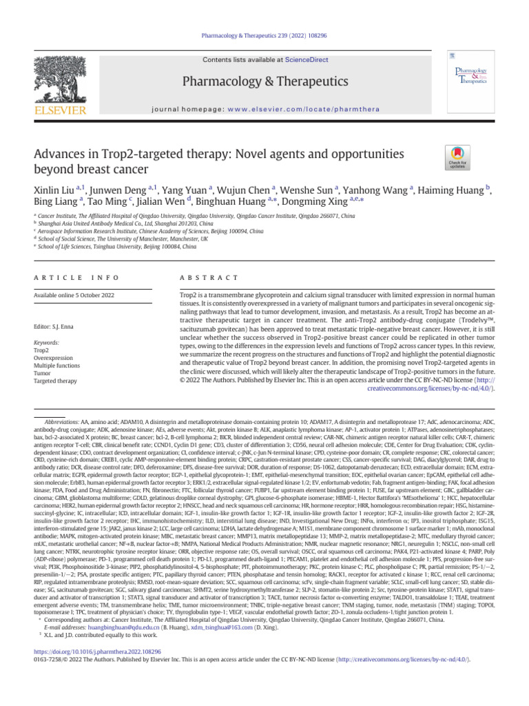 Advances in Trop2-Targeted Therapy: Novel Agents and Opportunities Beyond Breast Cancer | PDF ...