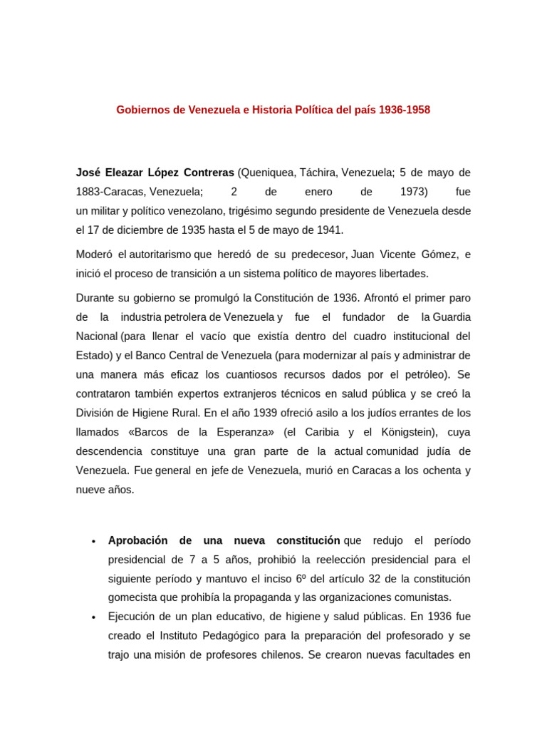 Historia Política de Venezuela (1936-1958) | PDF | Gobierno | Venezuela
