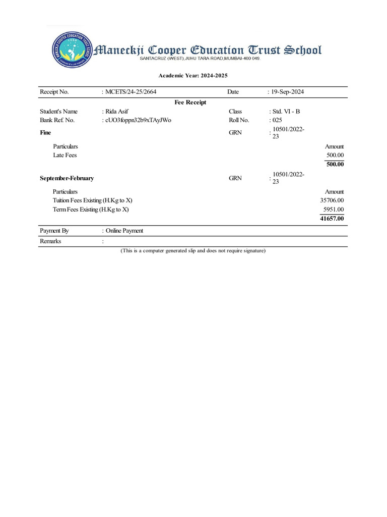Rida School Fees 1 | PDF