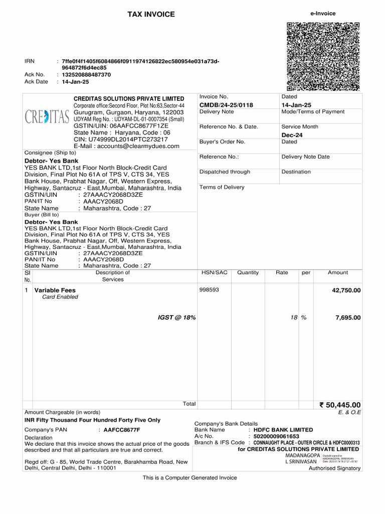 118-Yes Bank Invoice Dec-24 | PDF