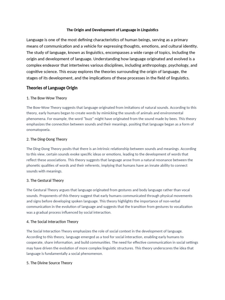 Theories of Language Origin and Development | PDF | Linguistics ...