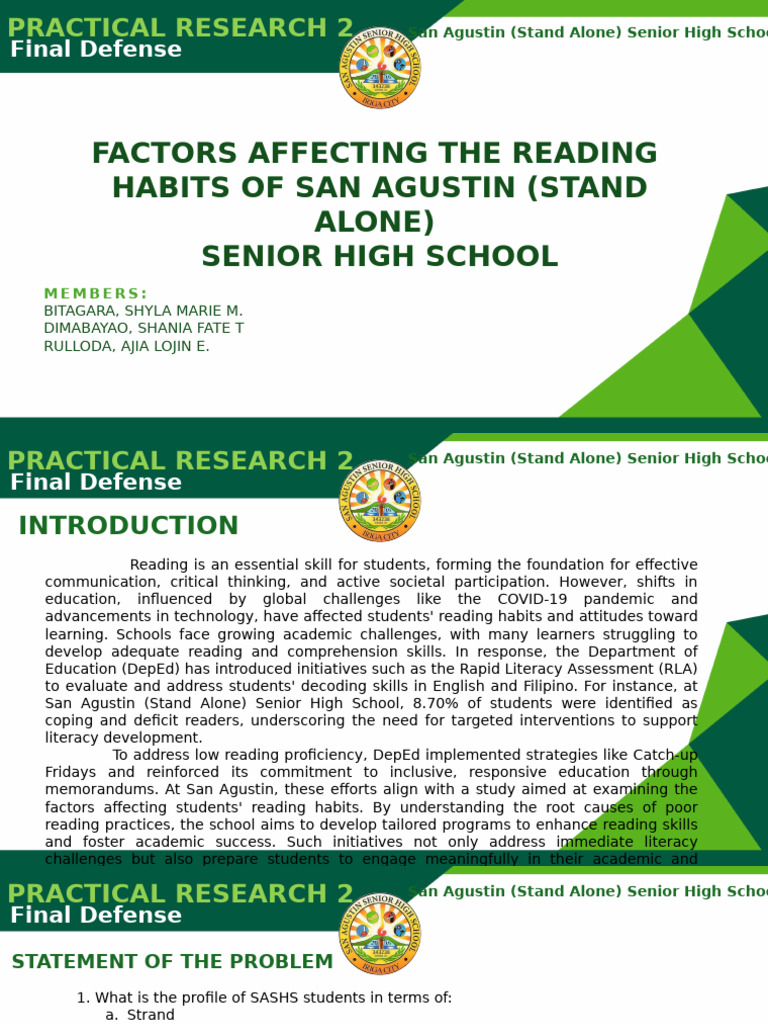 Factors Influencing Reading Habits at SASHS | PDF | Literacy | Sampling ...