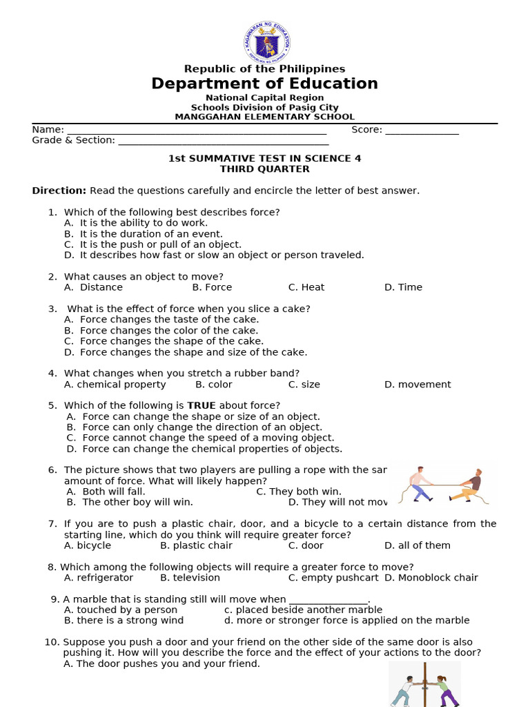 Q3 - Summative Test 1 Science | PDF | Magnet | Force