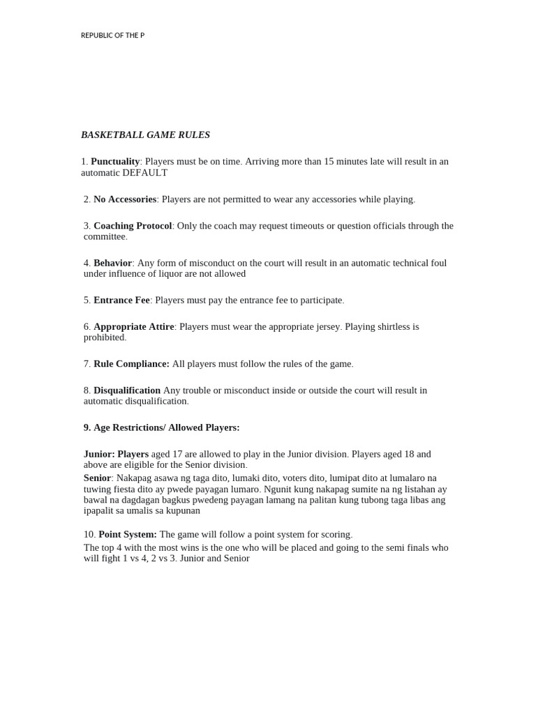 Basketball Game Rules and Guidelines | PDF
