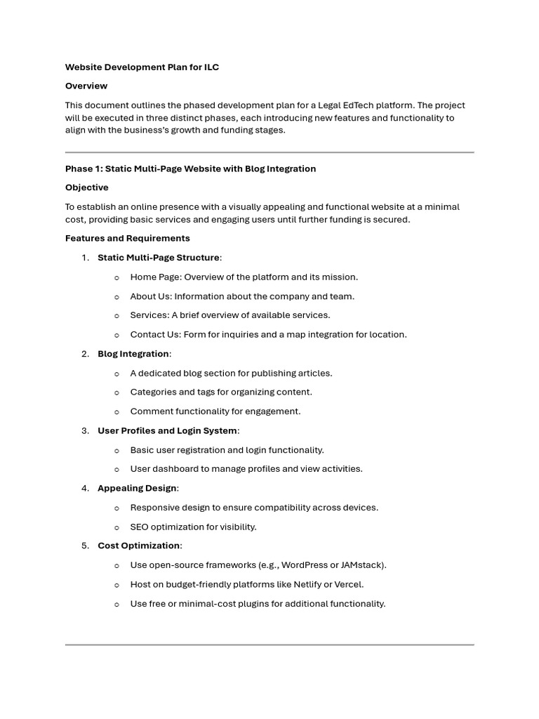 Phases of Website Development Plan For ILC | PDF | Web Development | Artificial Intelligence
