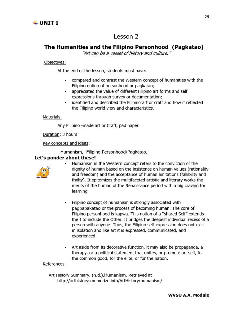 LESSON 2 the Humanities and the Filipino Personhood Pagkatao | PDF