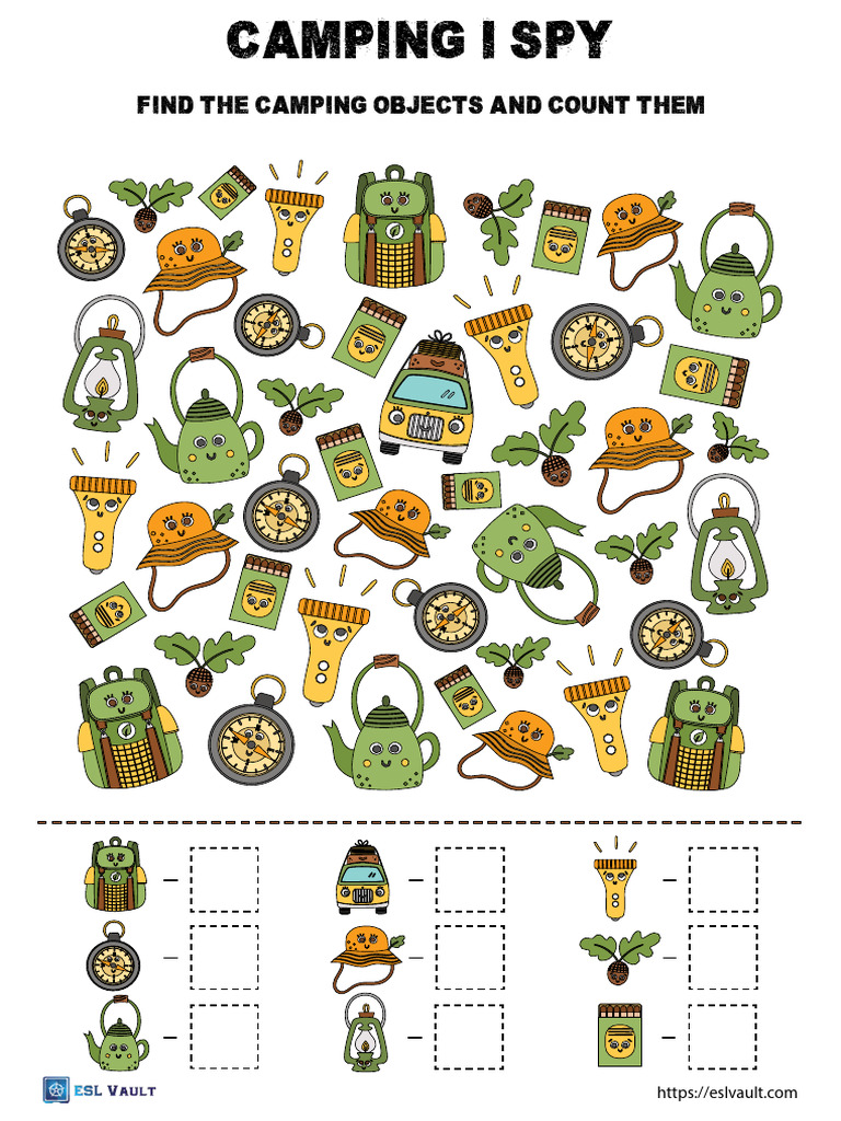 I Spy Camping Worksheets For Kids | PDF