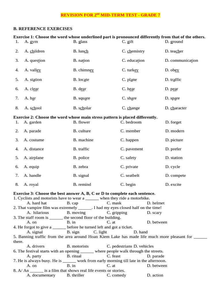 Thuvienhoclieu.com de Cuong on Giua HK2 Tieng Anh 7 Nam 22 23 | PDF | Traffic | Traffic Congestion
