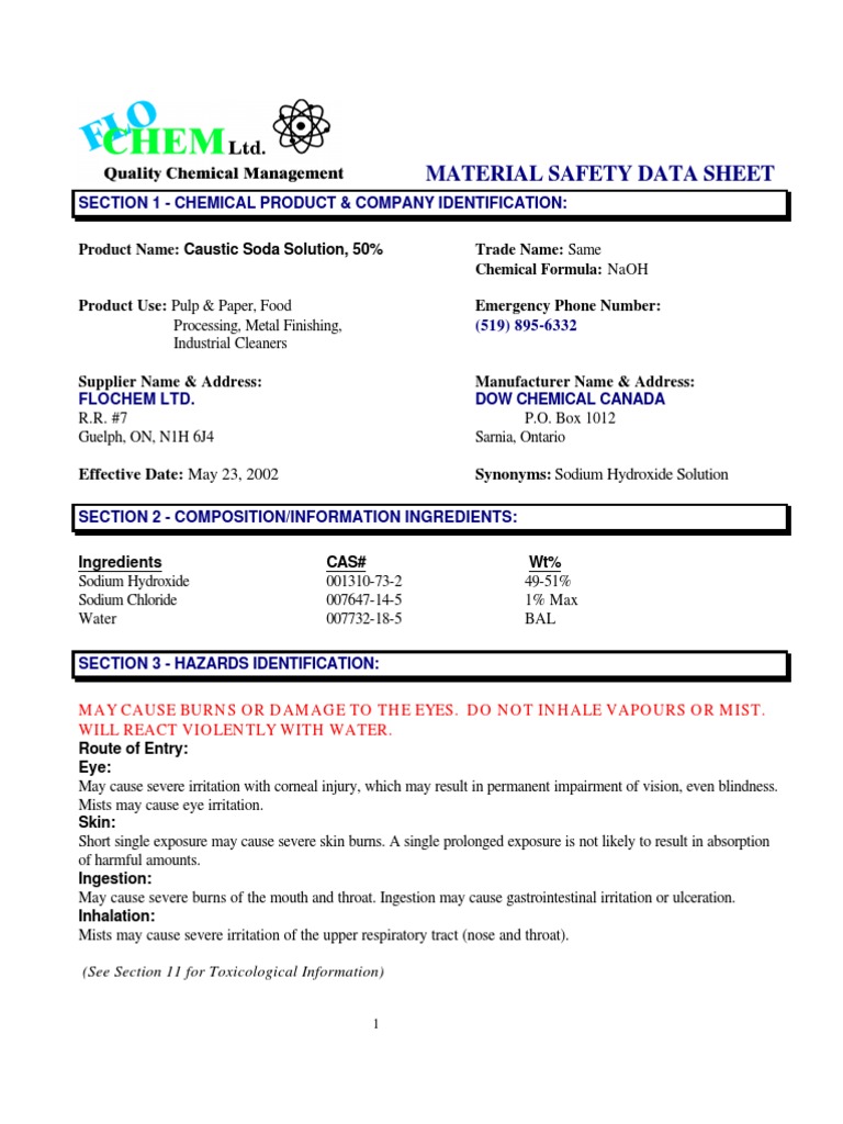 MSDS Caustic Soda | PDF | Sodium Hydroxide | Firefighting
