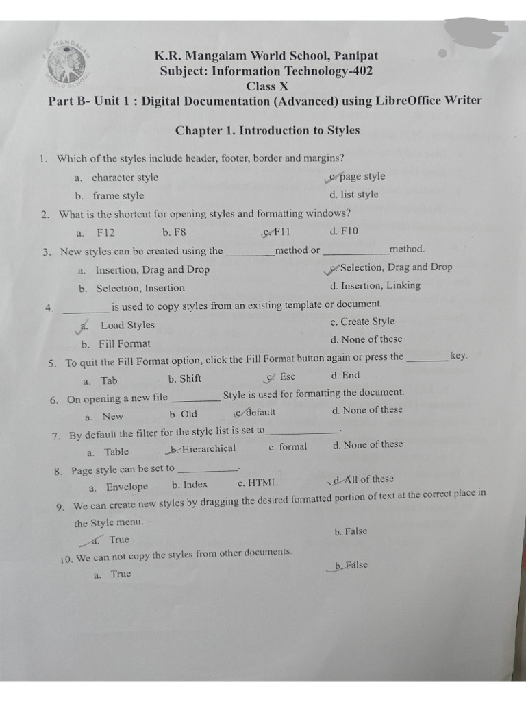 IT PartB Ch1 To Ch9 Worksheets Solutions ClassX | PDF