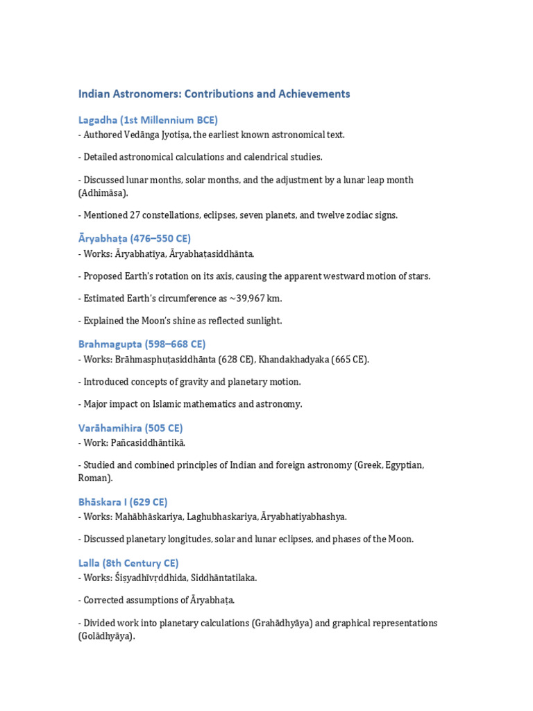 Indian Astronomers Contributions | PDF