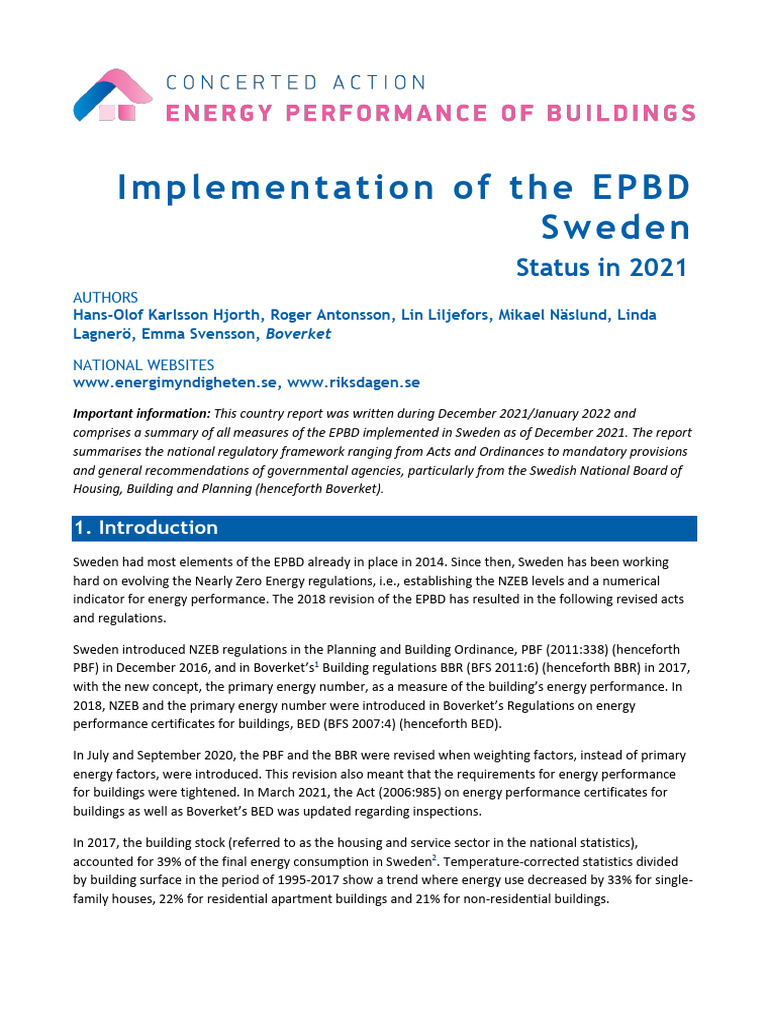 EPBD Implementation Status in Sweden 2021 | PDF | Water Heating ...