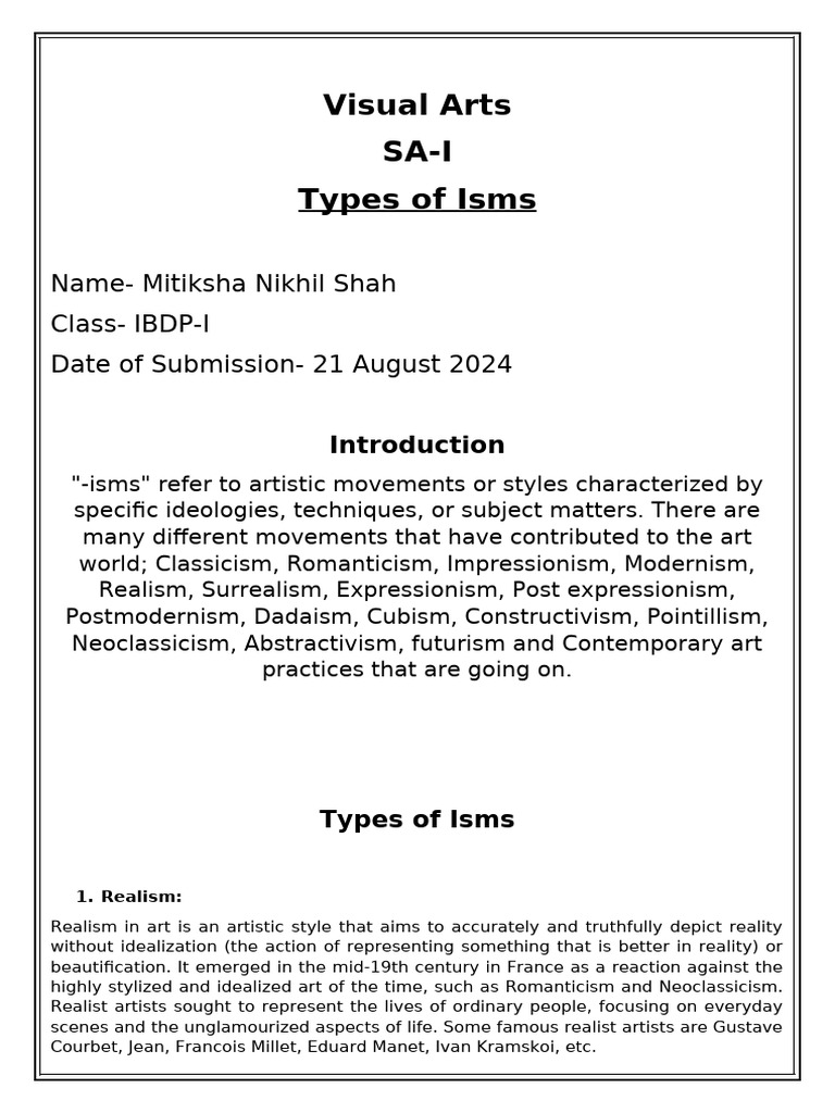 Types of Isms | PDF | Impressionism | Realism (Arts)