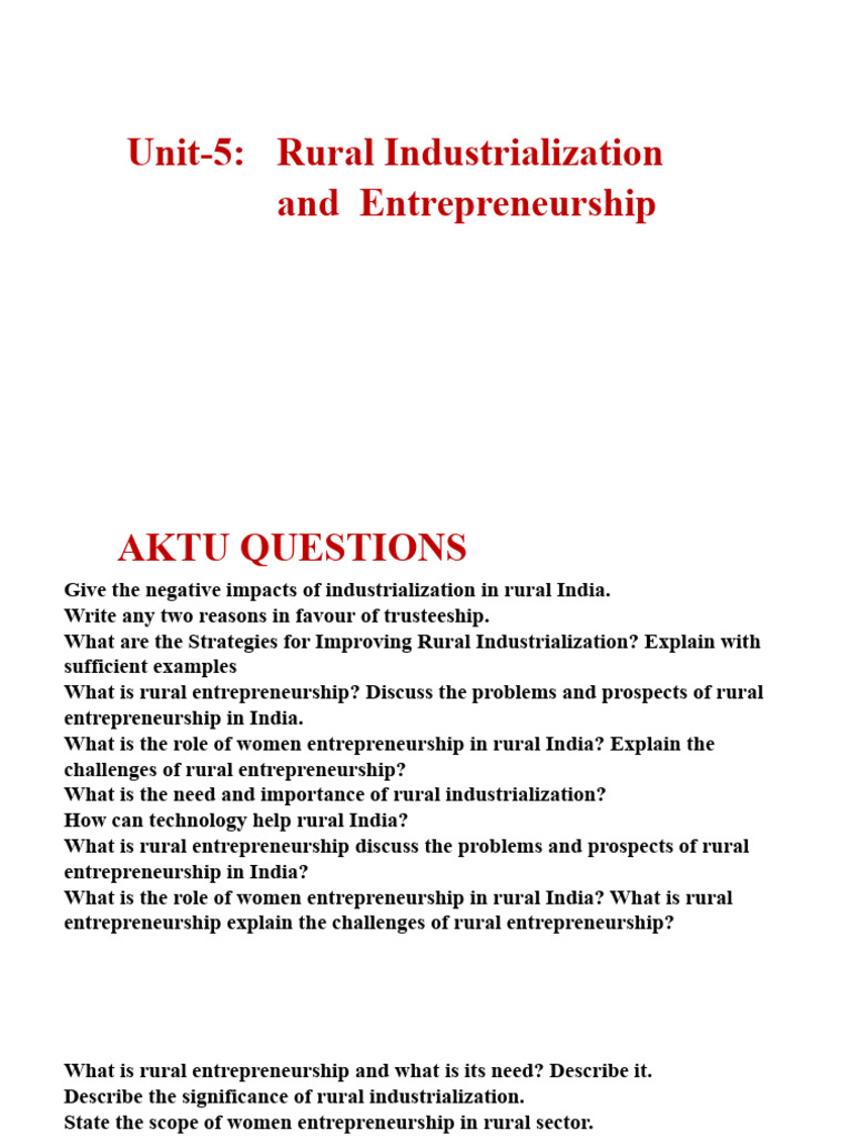 Unit-5 Rural Industrialization and Entrepreneurship | PDF ...