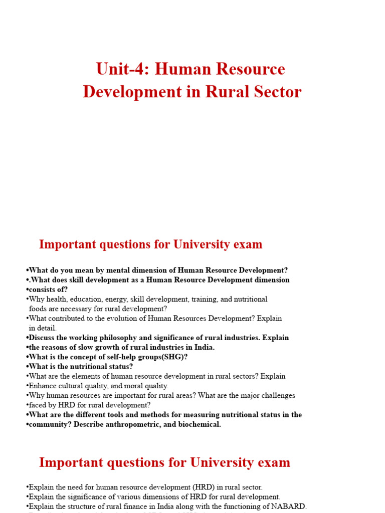 Unit-4 Human Resource Development in Rural Sector | PDF | Human Resources | Malnutrition