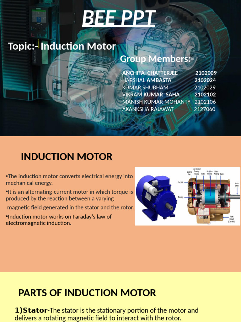 BEE PPT Topic Induction Motor | PDF | Electric Motor | Electromagnetic Induction