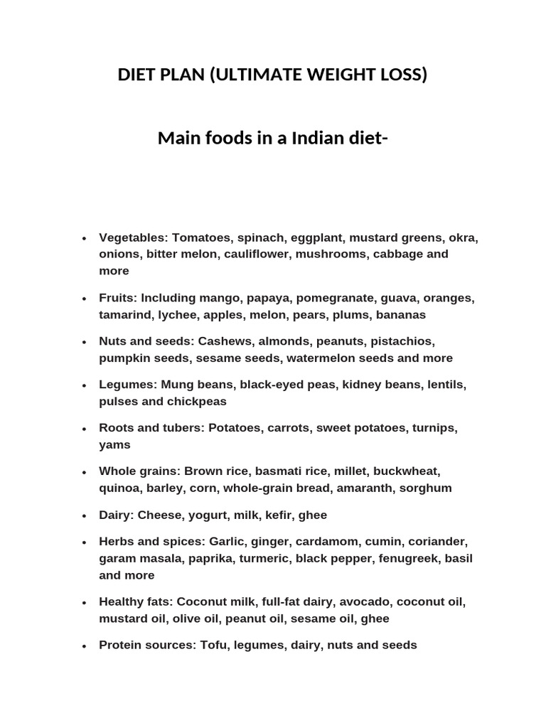 Indian Diet Plan for Ultimate Weight Loss | PDF