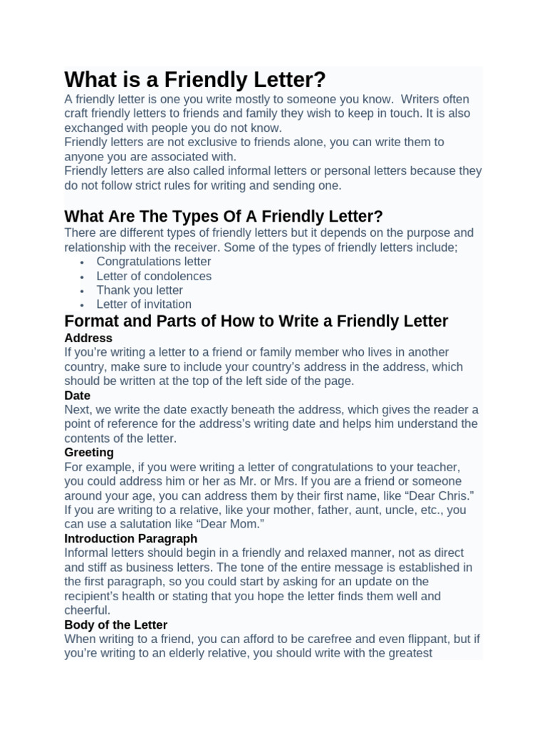 Writing Friendly Letters: A Guide | PDF